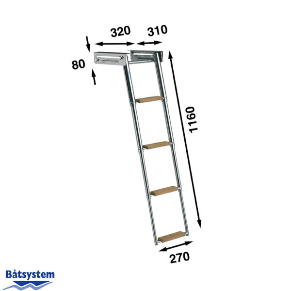 Stern platform ladder in casing | 4 teak steps - Båtsystem